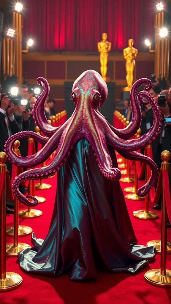 A beautiful octopus in a beautiful gown walking the red carpet at the ...