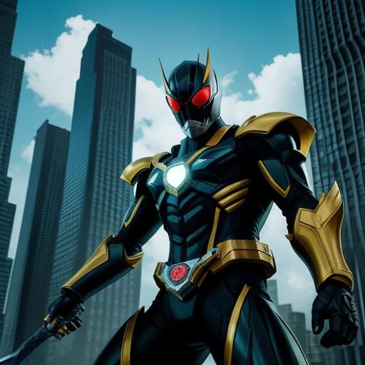 A cinematic medium shot of a scene from the Japanese TV series Kamen ...