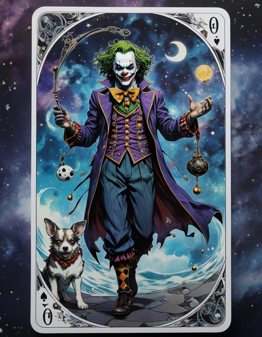 The 0 numbered Joker card of the tarot