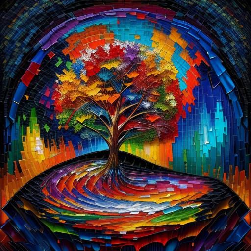 Beautiful rustic mosaic patchwork, abstract, surreal, sharp, focused ...