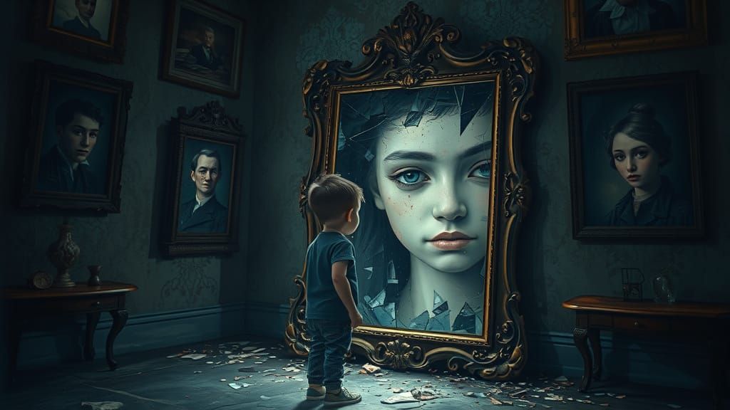 Surrealist Portraits of a Haunted Self in Distorte... - AI Art