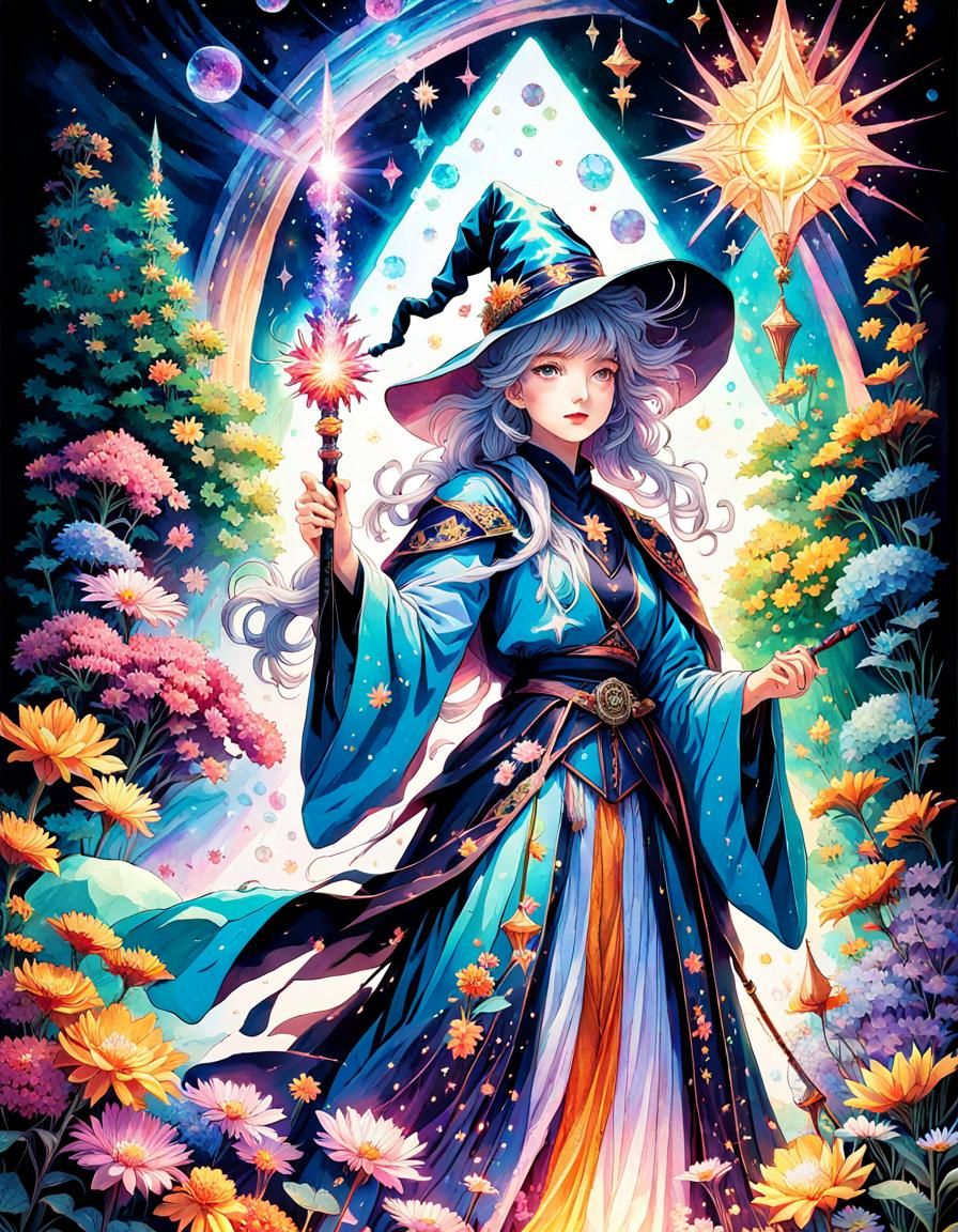 (Hyper detailed epic fantasy anime poster of a ancient female wizard ...