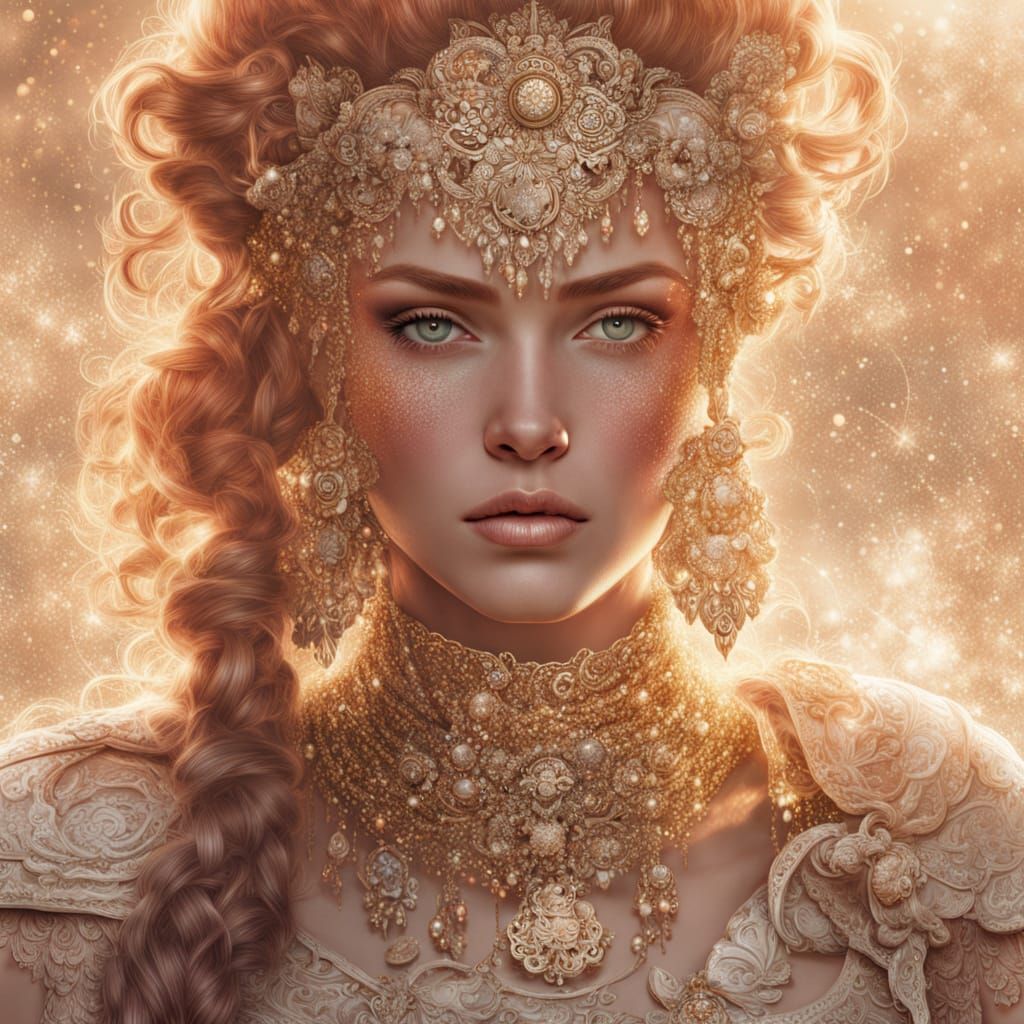 Portrait. - Epic Barbarian Goddess in Golden Splendor