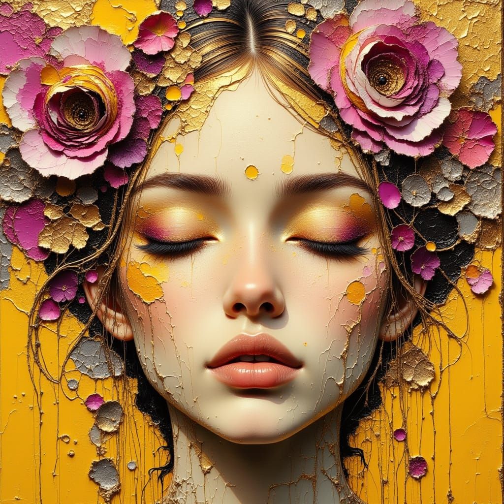 Dreamy Portrait with Golden Skin and Vibrant Magen... - AI Art