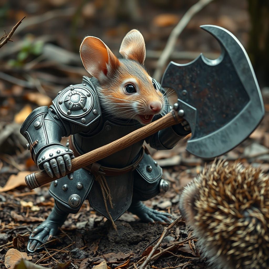 Mouse in Full-Body Steel Plate Armor Charges with ... - AI Art
