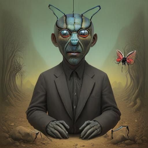 man meeting anthropomorphic bug - AI Generated Artwork - NightCafe Creator