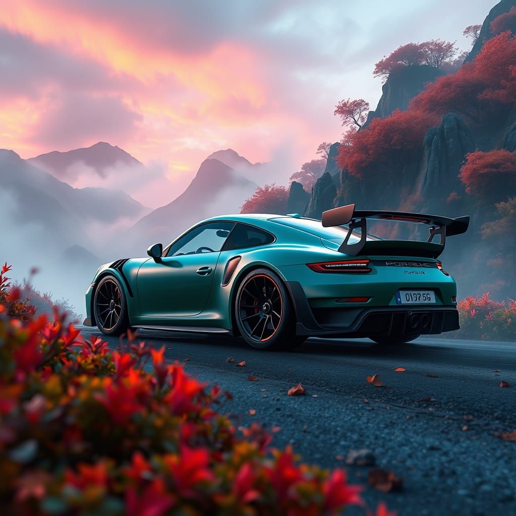 gt3 rs - Sleek 911 GT3 RS in Dreamlike Futuristic Landscape