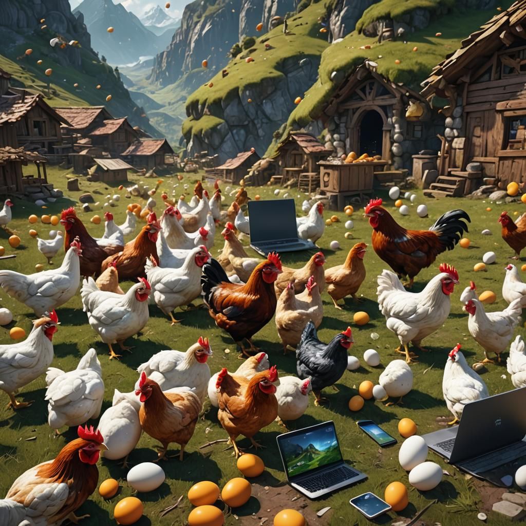 recently born chickens are browsing the internet by wifi with a ...