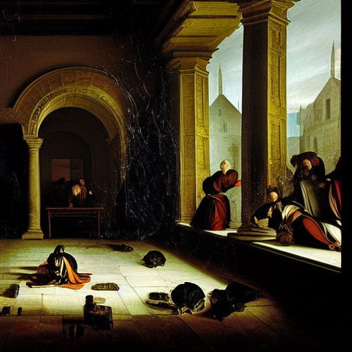 Medieval Castle's Decaying Interior in Baroque Oil... - AI Art