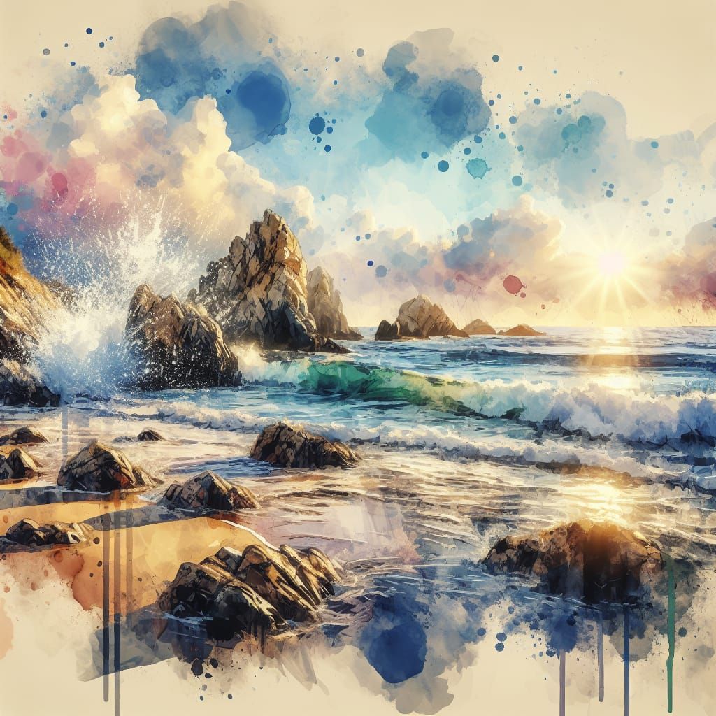 watercolour ocean. - AI Generated Artwork - NightCafe Creator