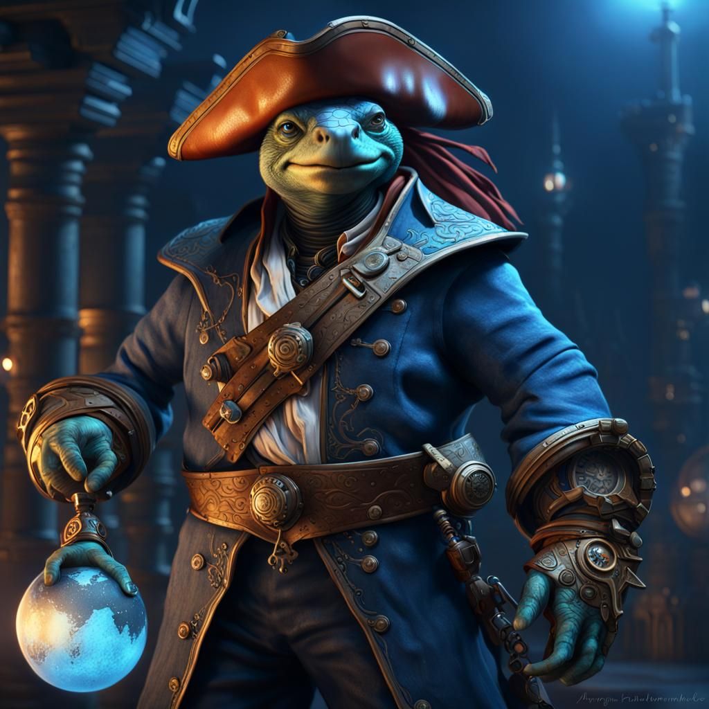 Anthro-space Blue turtle pirate a masterpiece, 8k resolution, dark ...