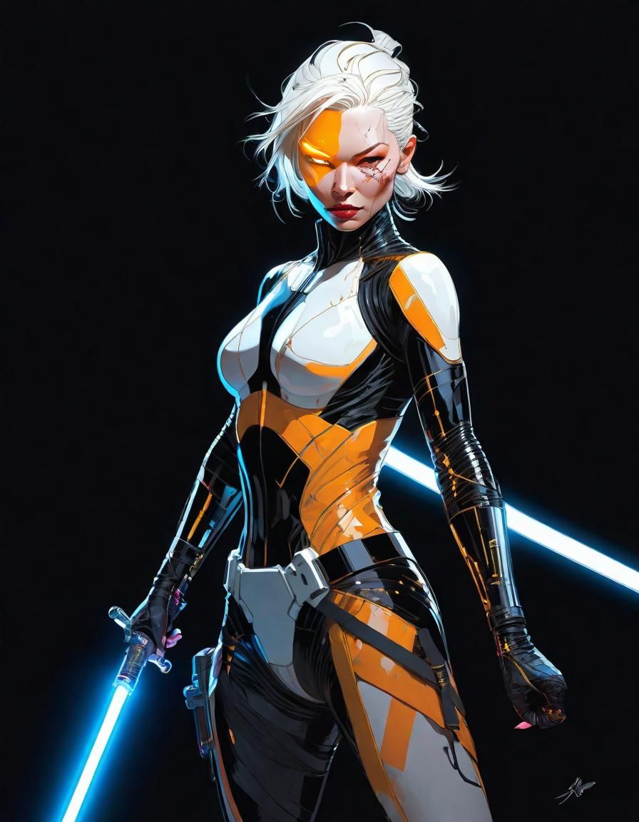 A female cyborg ninja with glowing lightsaber swords - AI Generated Artwork - NightCafe Creator