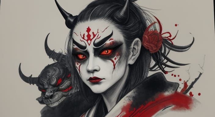 Kabuki Demon in Dark Fantasy Landscape - AI Art