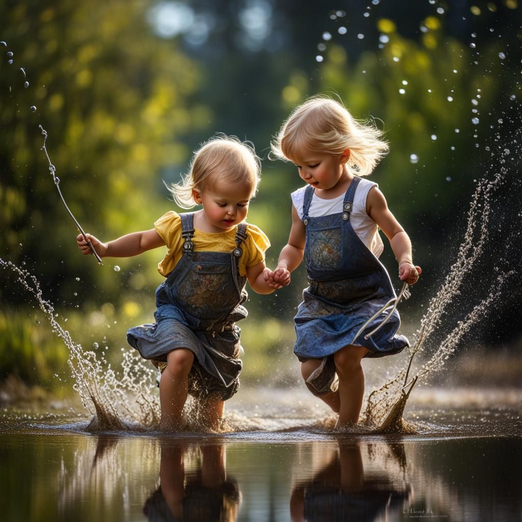 cute toddlers splashing in a puddle, by Elena Shumilova, Lisi Martin ...