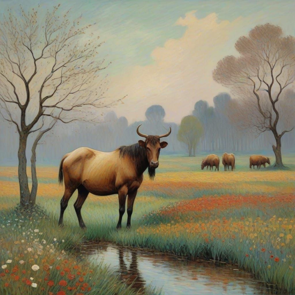 Abstract animals Claude Monet Van Gogh earthy muted tones and colours