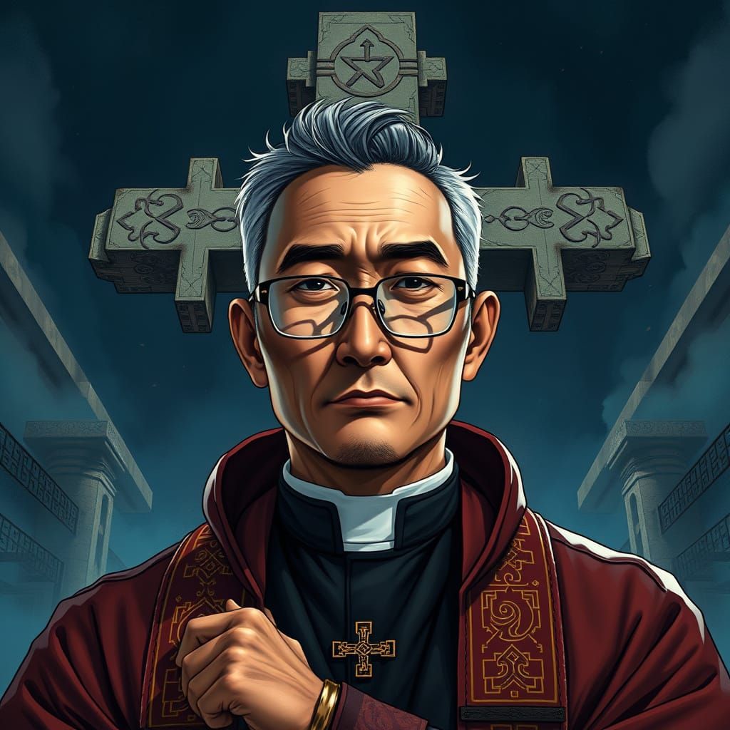 A Photorealistic Priest in Devout Repose, with Cro... - AI Art