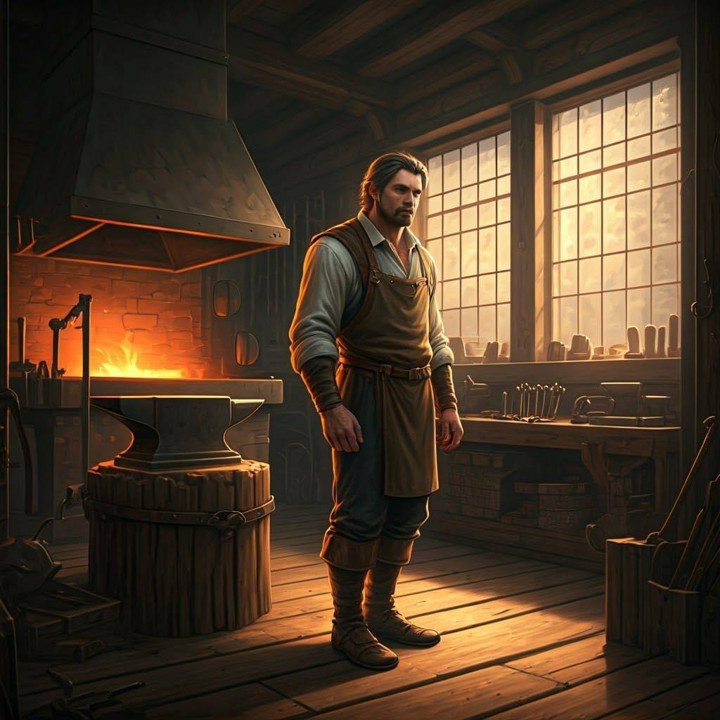 Master Blacksmith in His Cozy Fantasy Forge - AI Art