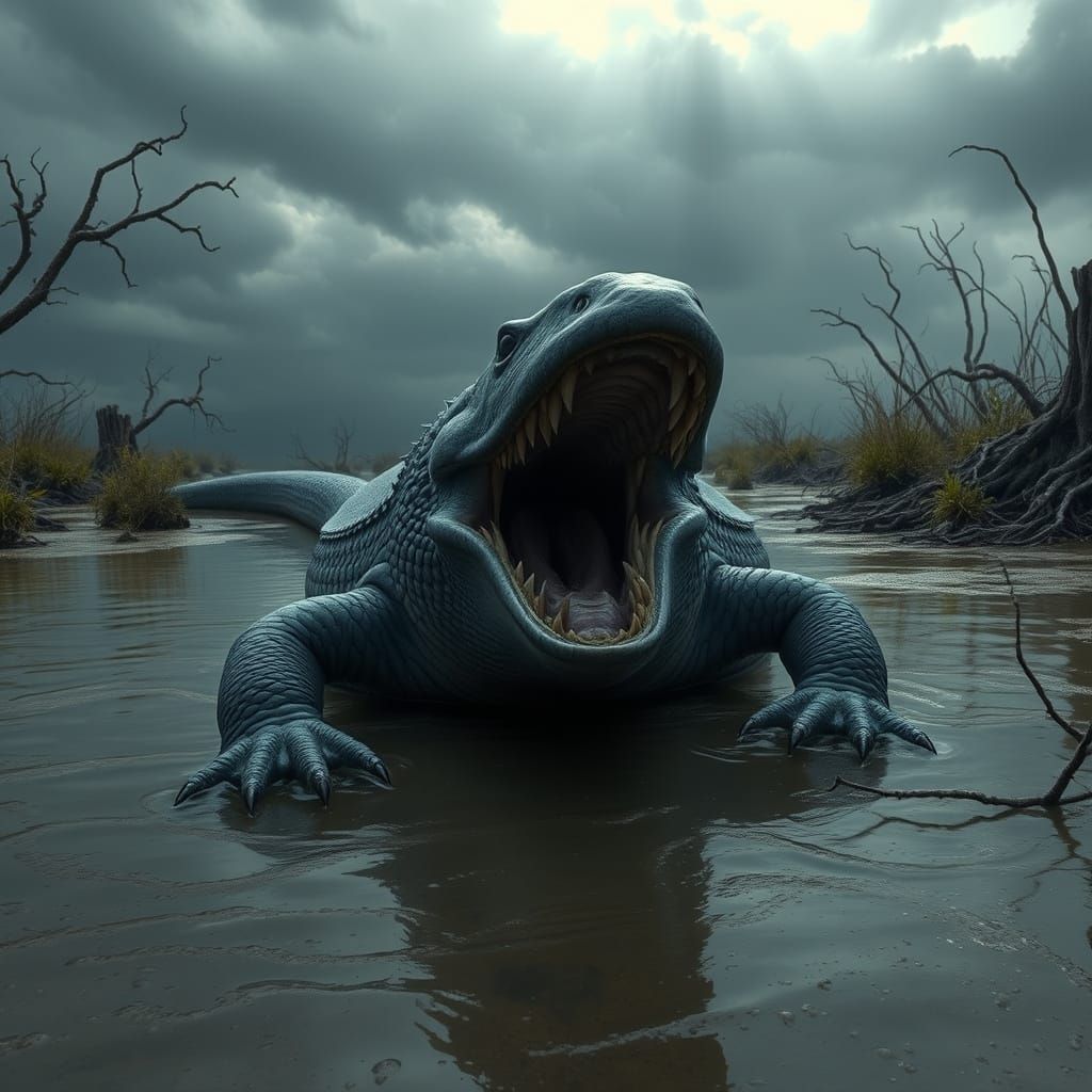 Gothic Hellbender Emerges from Murky Depths - AI Art