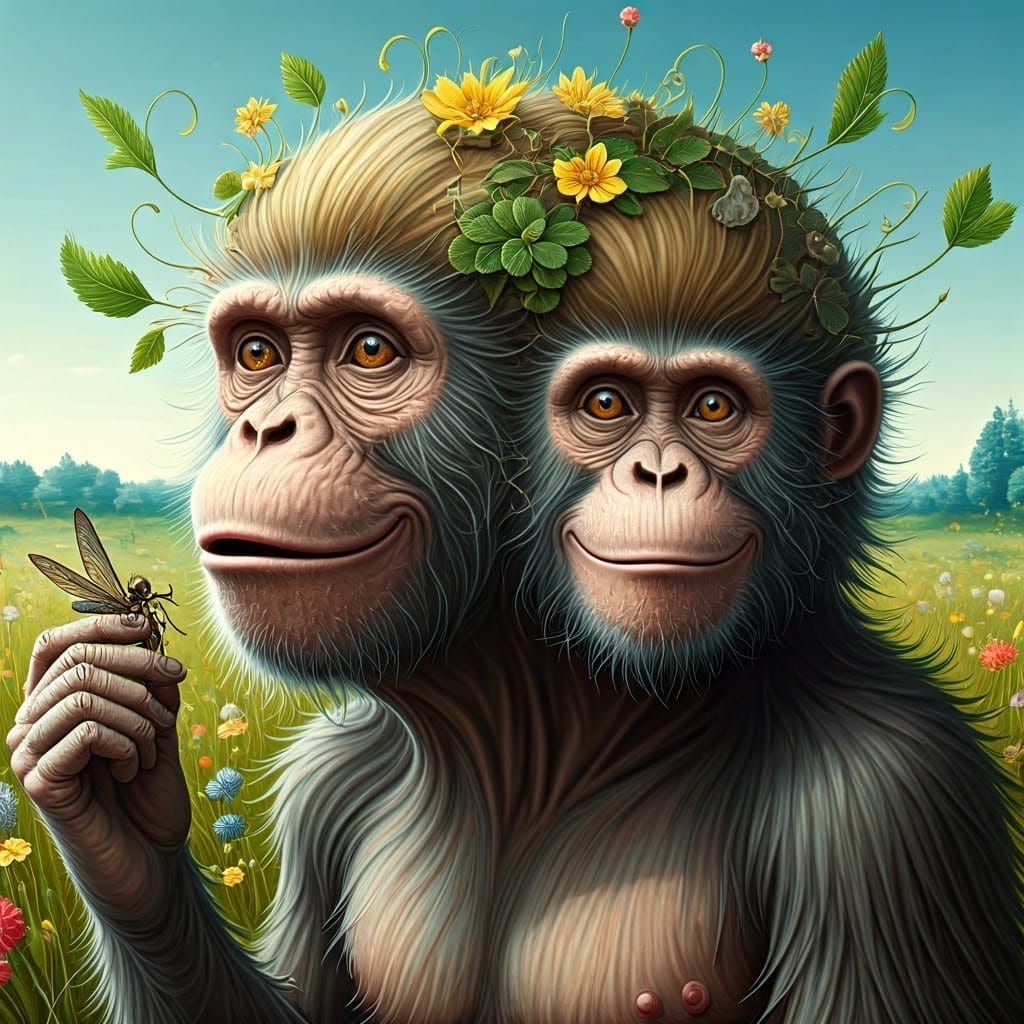 Double-Faced Creature in Summer Meadow with Dürer-... - AI Art