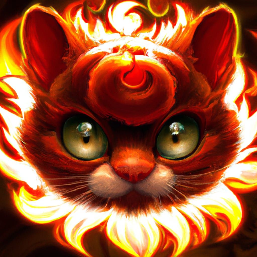 Flaming red cat swirling with runic magic #2 - AI Generated Artwork ...