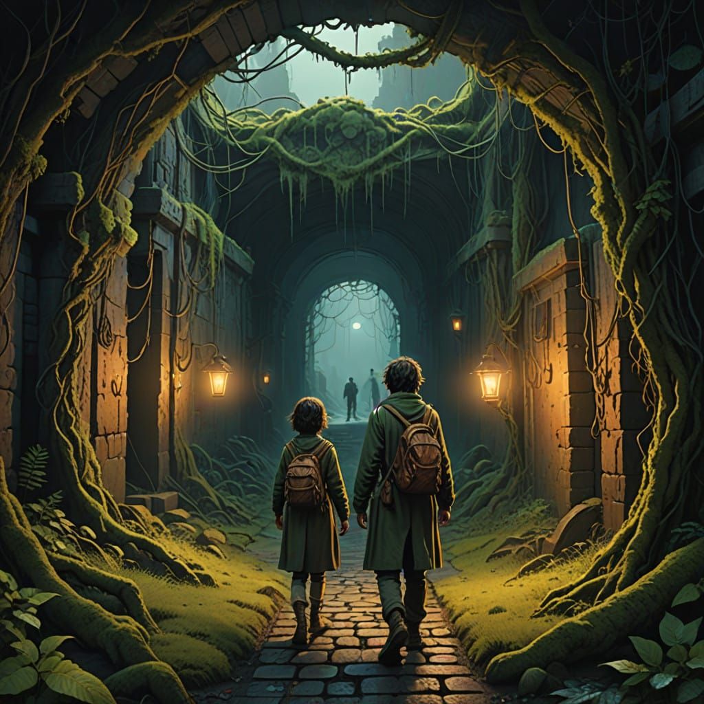 Hobbit in Underground Labyrinth by Torch Light, in... - AI Art