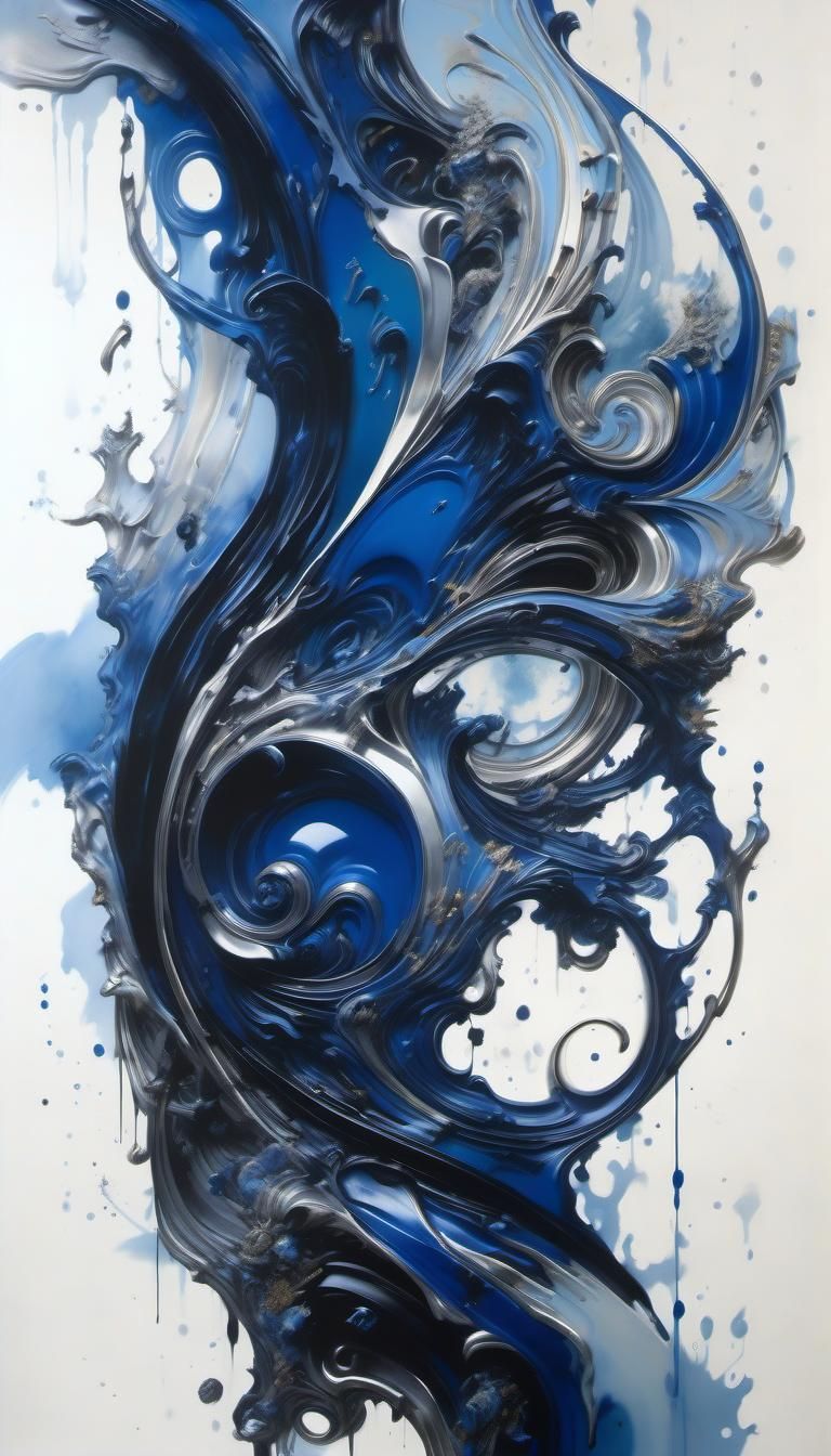 Blue Chrome black Ink flow: 8k resolution photorealistic masterpiece ...