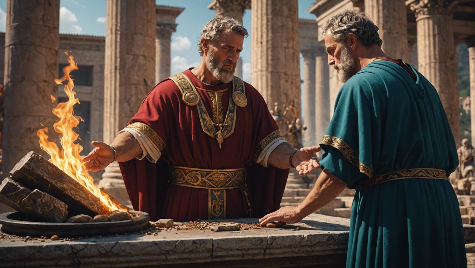 ancient roman priest making a sacrifice before the altar of Zeus. Altar ...