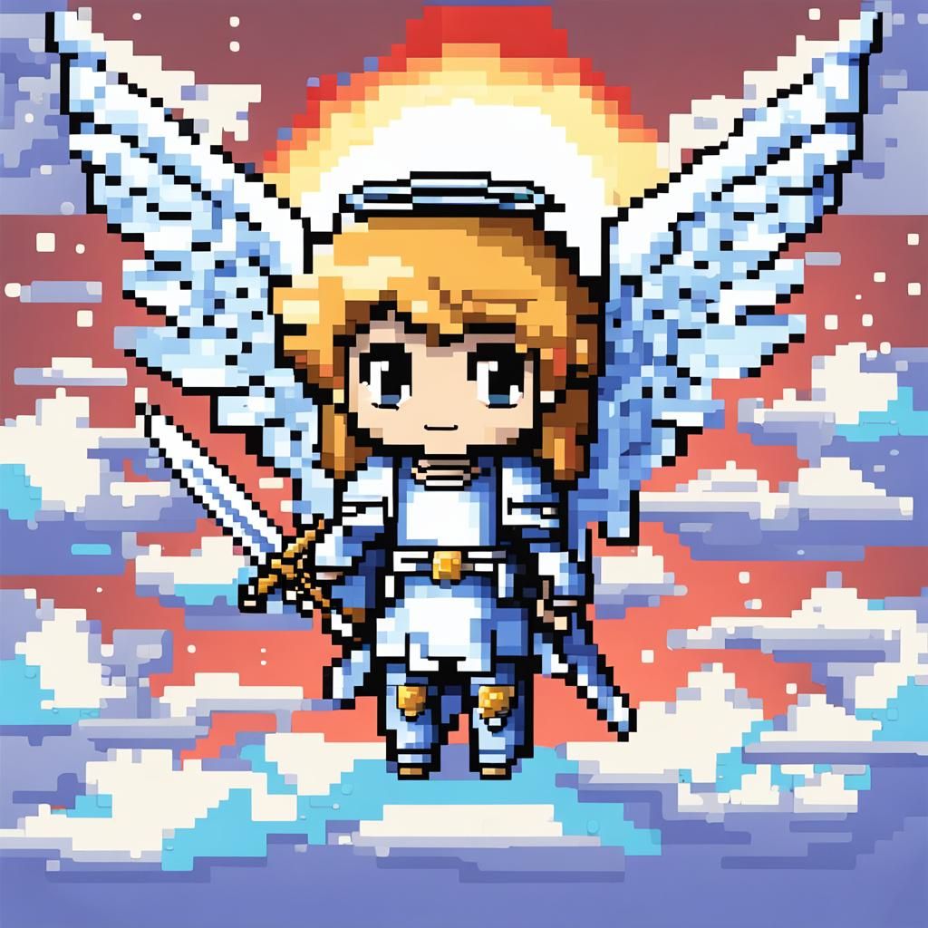 pixelart, pixelstyle, chibi angel in Heaven with a sword, 32 bit - AI ...