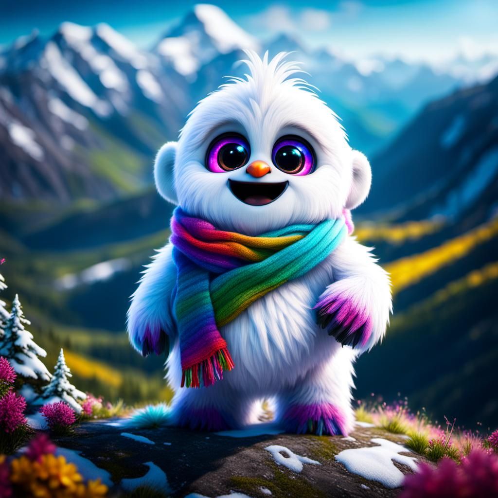 "realistic picture of a happy little baby Abominable Snowman with big ...