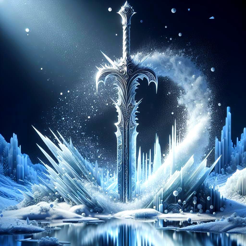 Queen of Ice Swords - Ethereal Ice Sword in Snowy Landscape