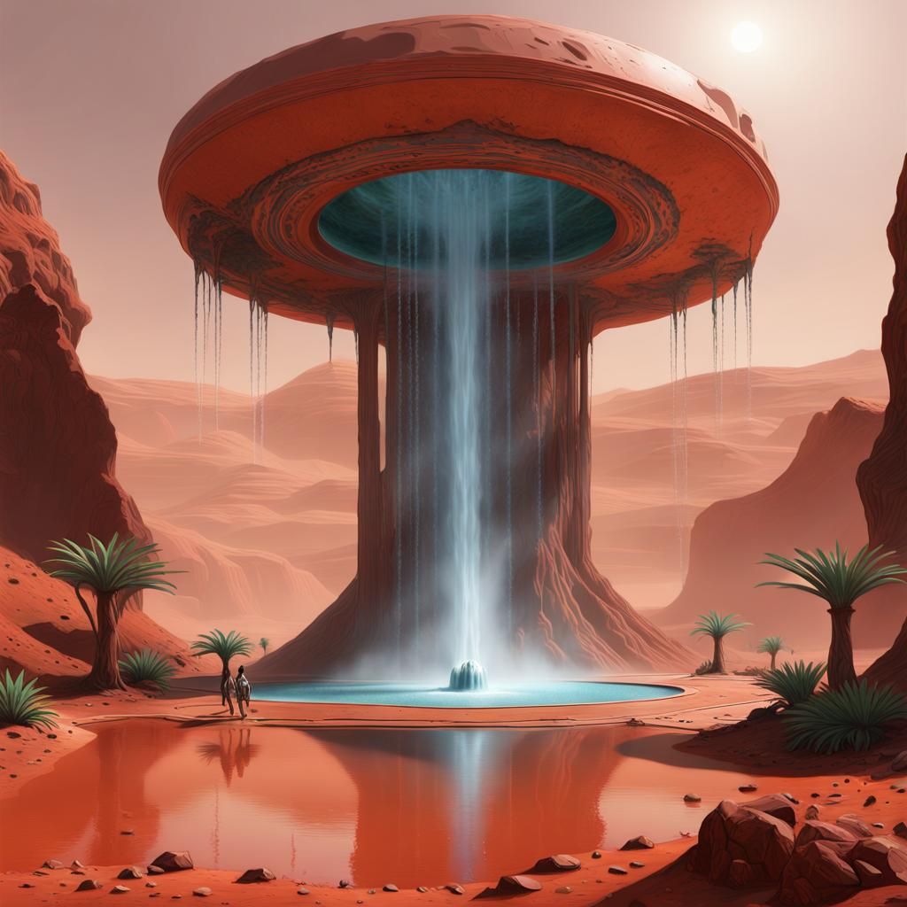 Alien Water Fountain on Mars - AI Generated Artwork - NightCafe Creator
