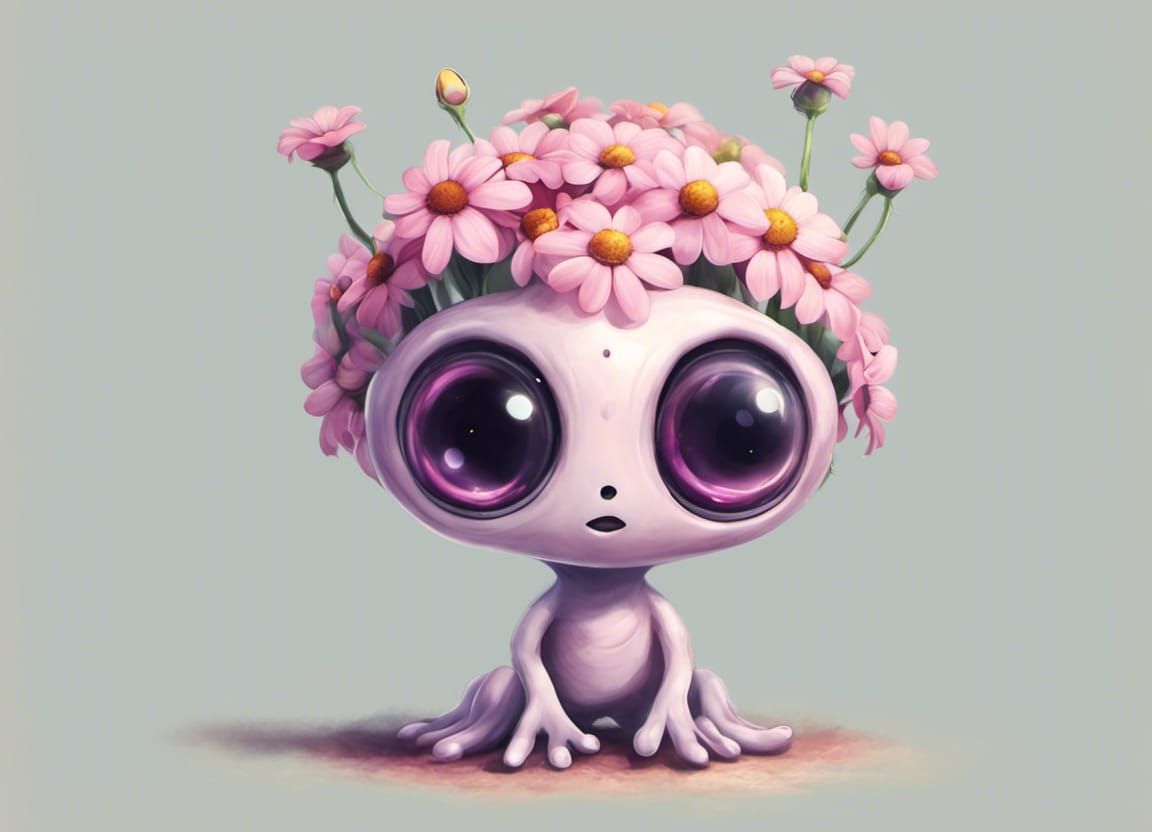 The cutest flower Alien character with large eyes; - AI Generated ...