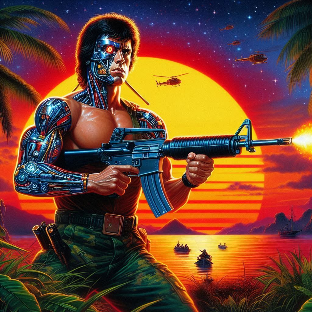 80s Movie Poster, Cyborg Rambo 🎬🤖🪖 v2 - AI Generated Artwork ...