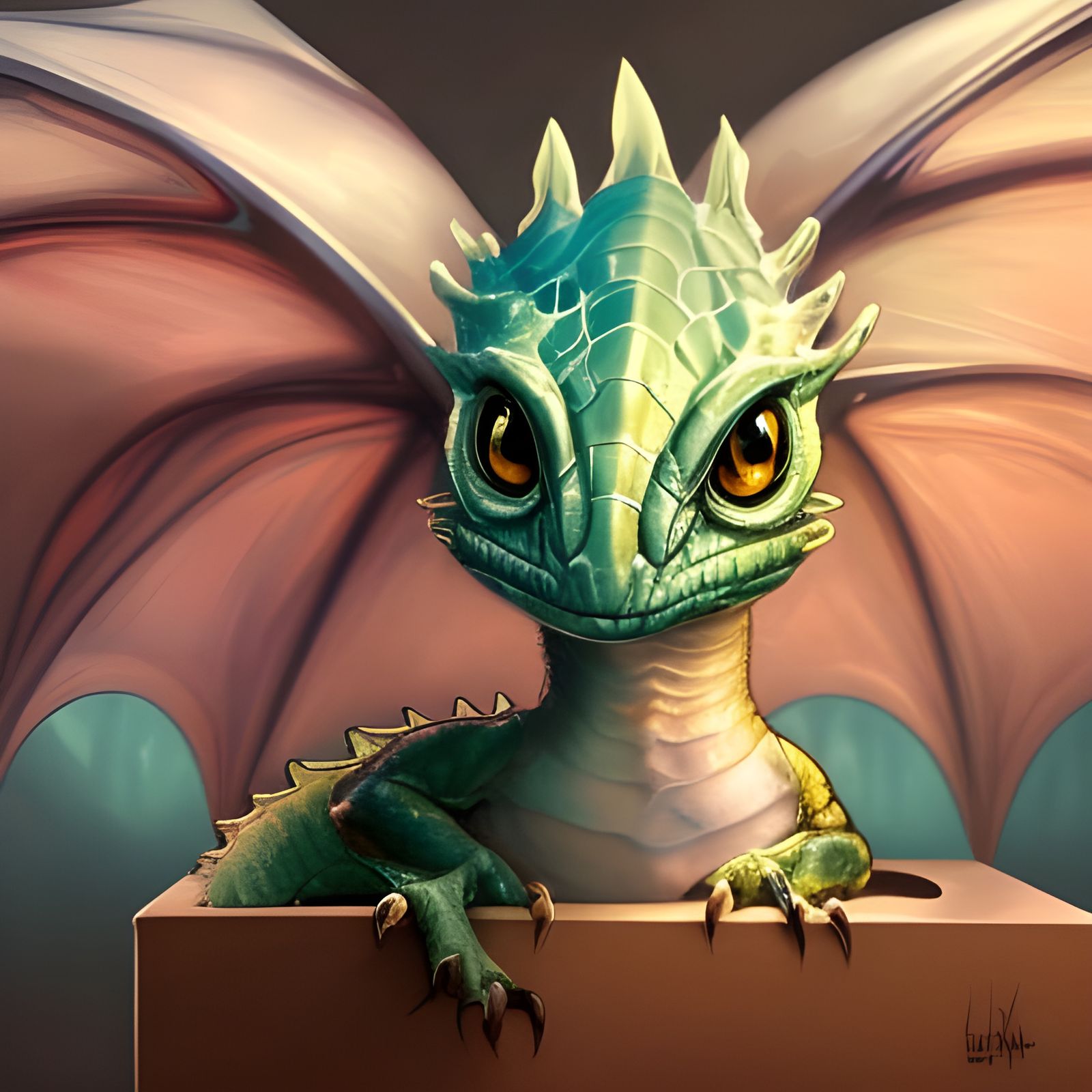 A cute baby dragon in a box - AI Generated Artwork - NightCafe Creator