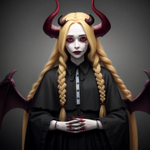 Mother Demon long blonde braids horns wings Voodoo dolls - AI Generated ...