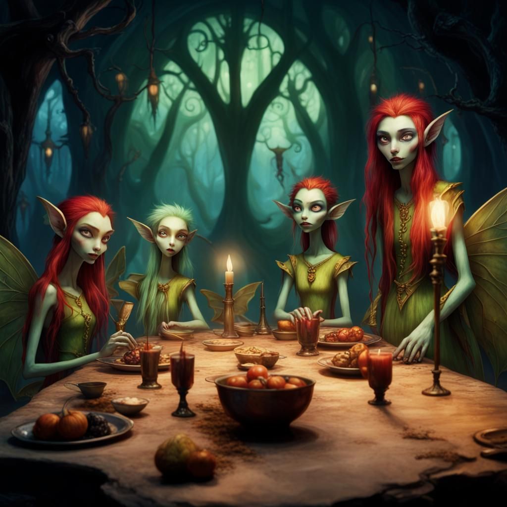 Unseelie fae waiting for dinner under the hill - AI Generated Artwork - NightCafe Creator