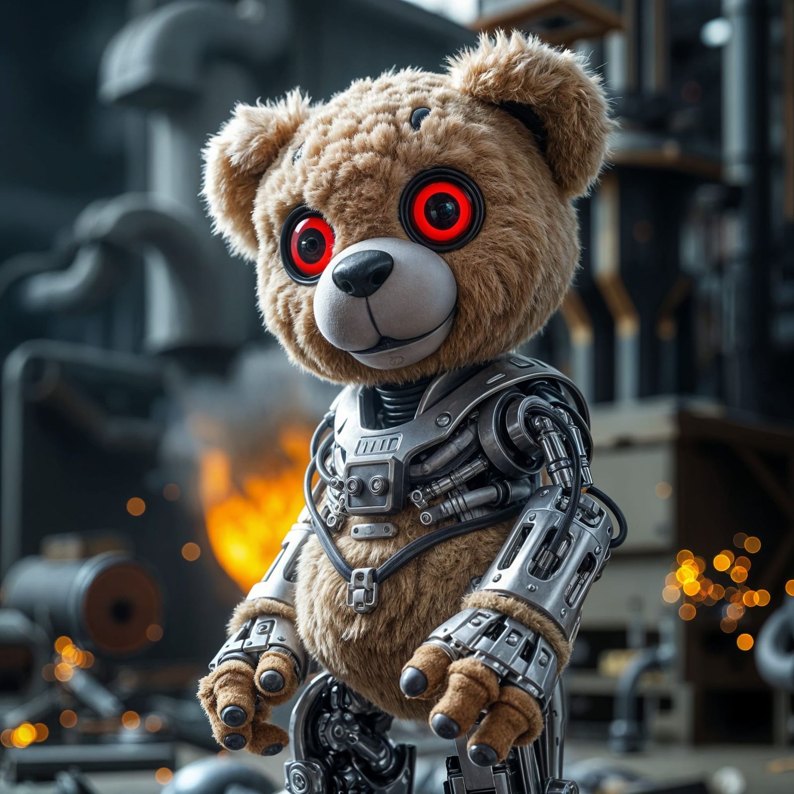 Cyber Bear Terminator Hybrid in Steel Foundry - AI Art
