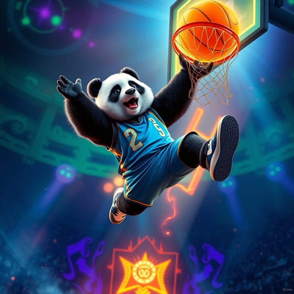 Panda Dunking in Vibrant Esports Arena - AI Art