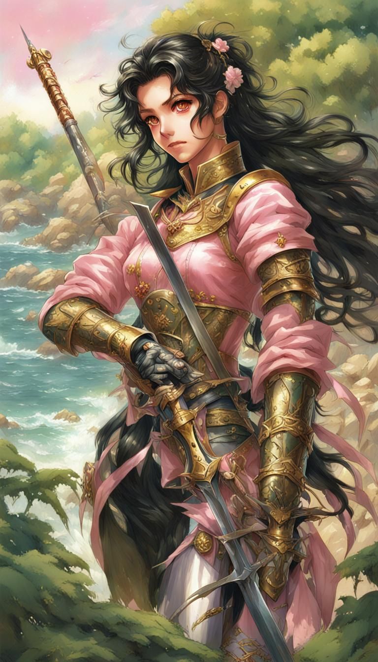 Illustration by Romulo Royo, Japanese anime features, depicts a ...