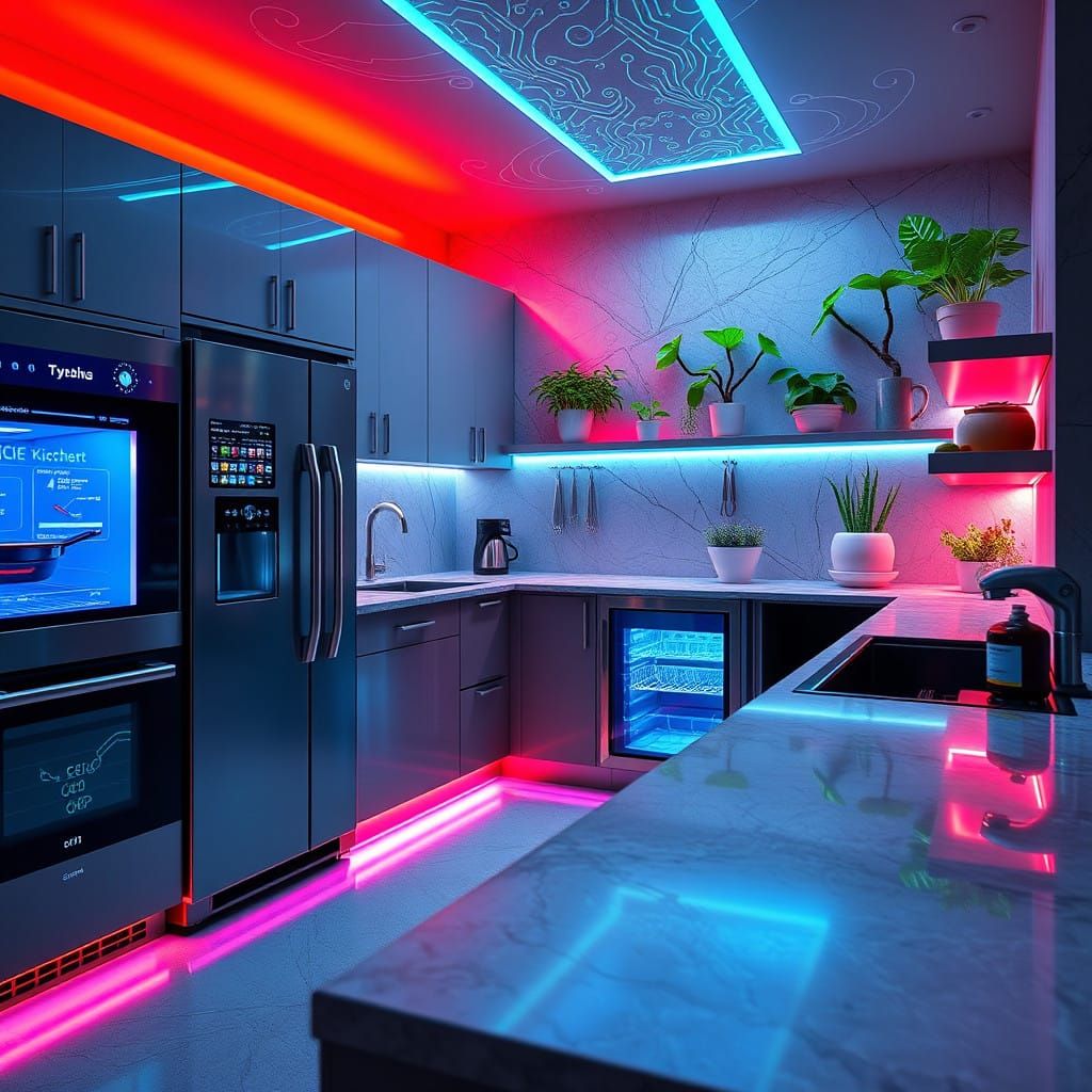 Modern Smart Kitchen with Futuristic Appliances in... - AI Art