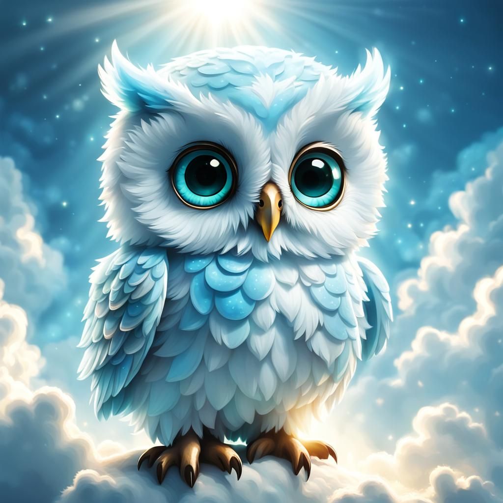 a cute baby blue glowing owl - AI Generated Artwork - NightCafe Creator