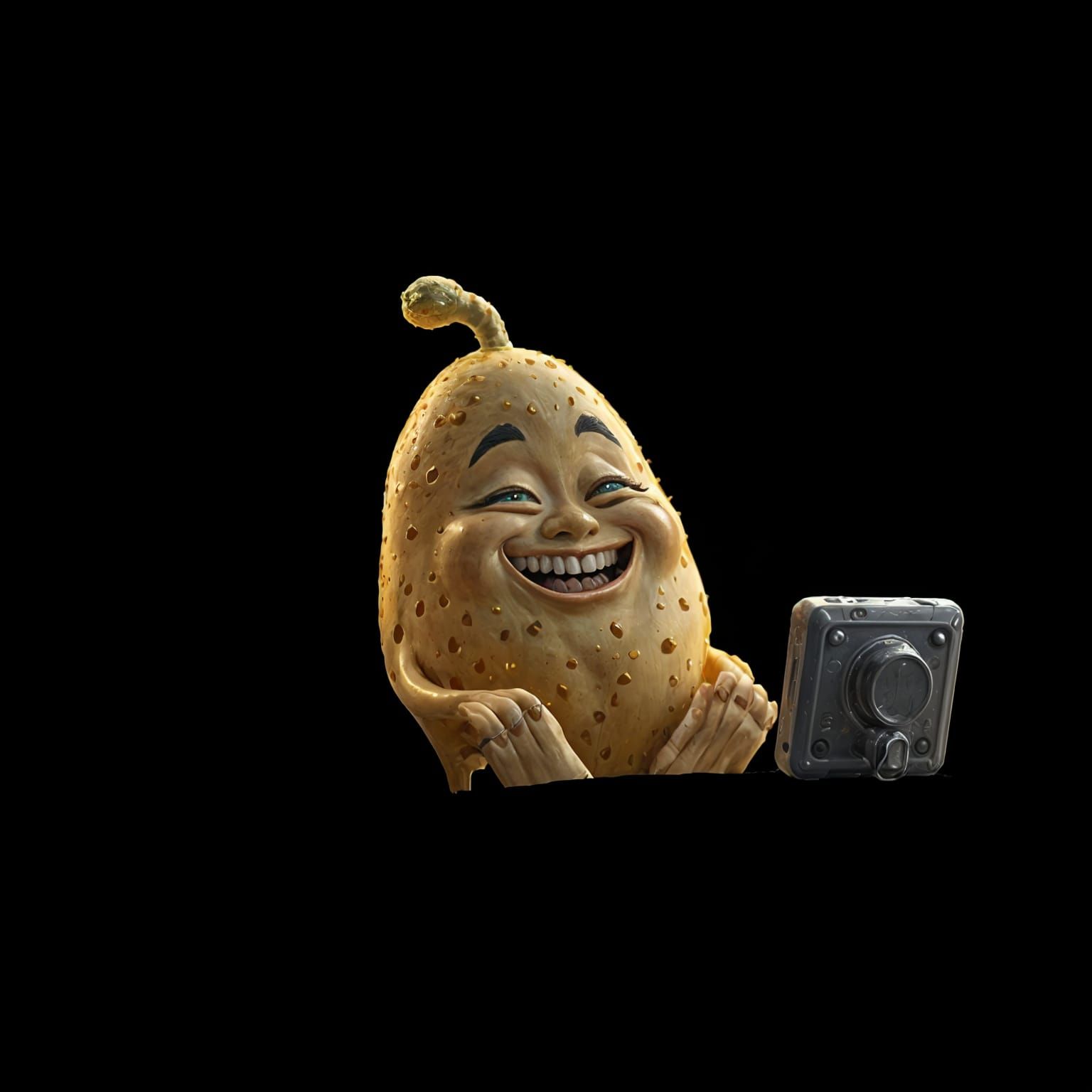 A Happy Potato Watches TV on the Sofa in Warm Hues - AI Art