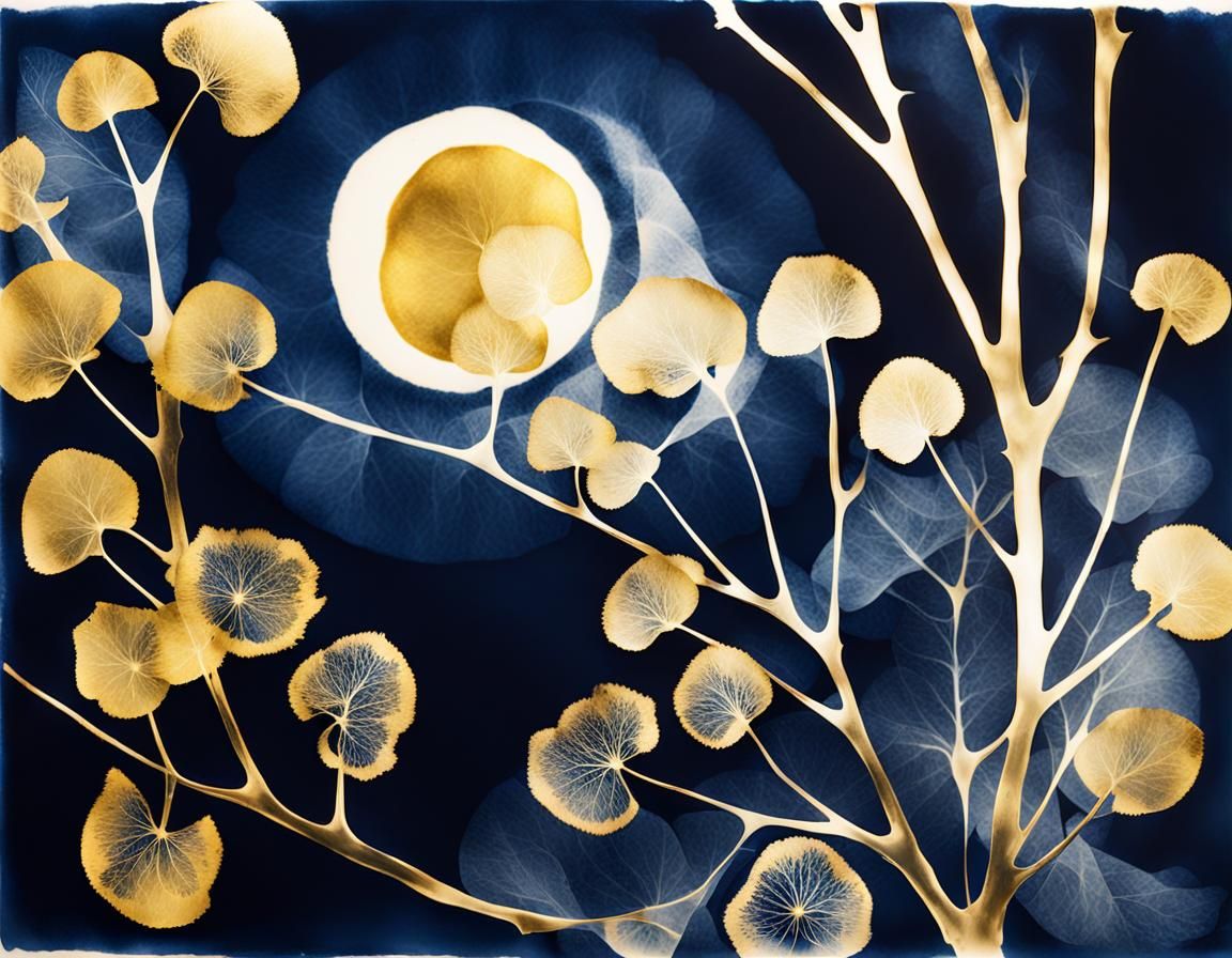 Golden Cyanotype - AI Generated Artwork - NightCafe Creator