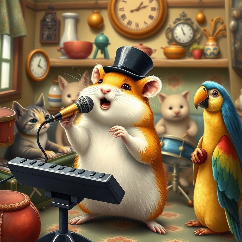 A hamster sing with pets - Whimsical Hamster Band Performs w...
