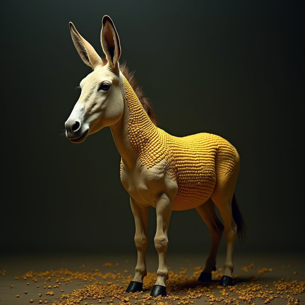 Surreal Donkey-Corn Hybrid Creature in Cinematic S... - AI Art