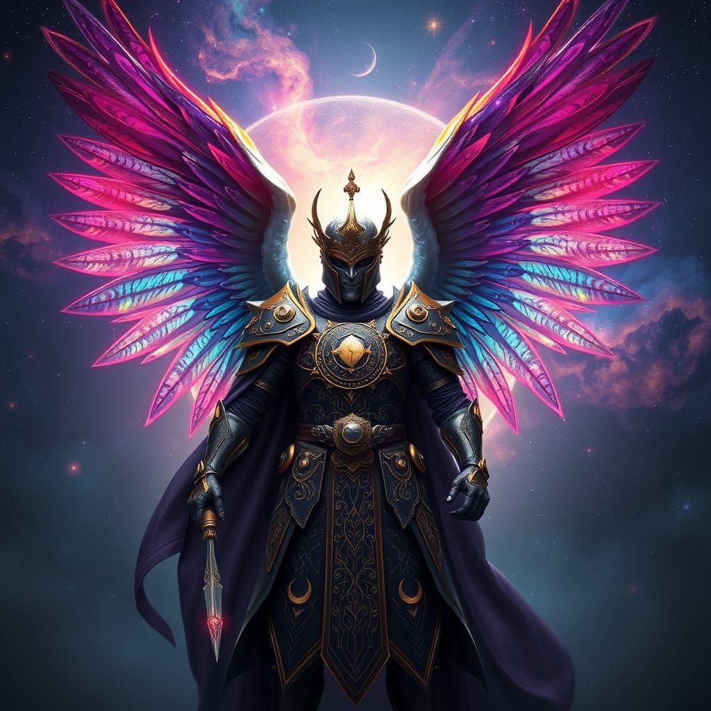Celestial Winged Soldier - Cosmic Warrior with Iridescent Wi...