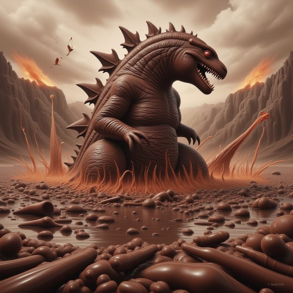 Chocolate Godzilla met his doom at the La Brea Cocoa Pits.