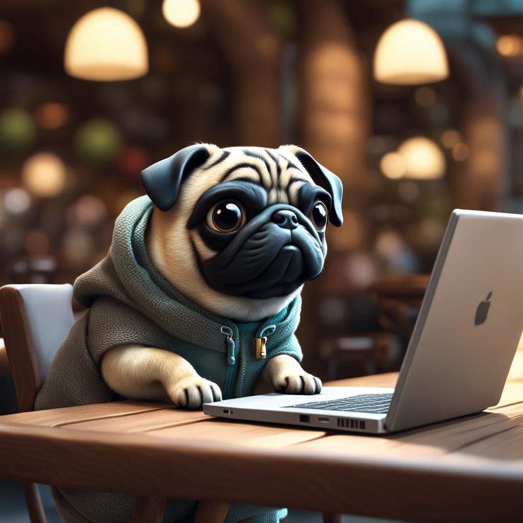 Pug at cyber cafe - AI Generated Artwork - NightCafe Creator