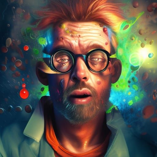 Mad scientist in his laboratory, Hyperrealistic, splash art, concept ...