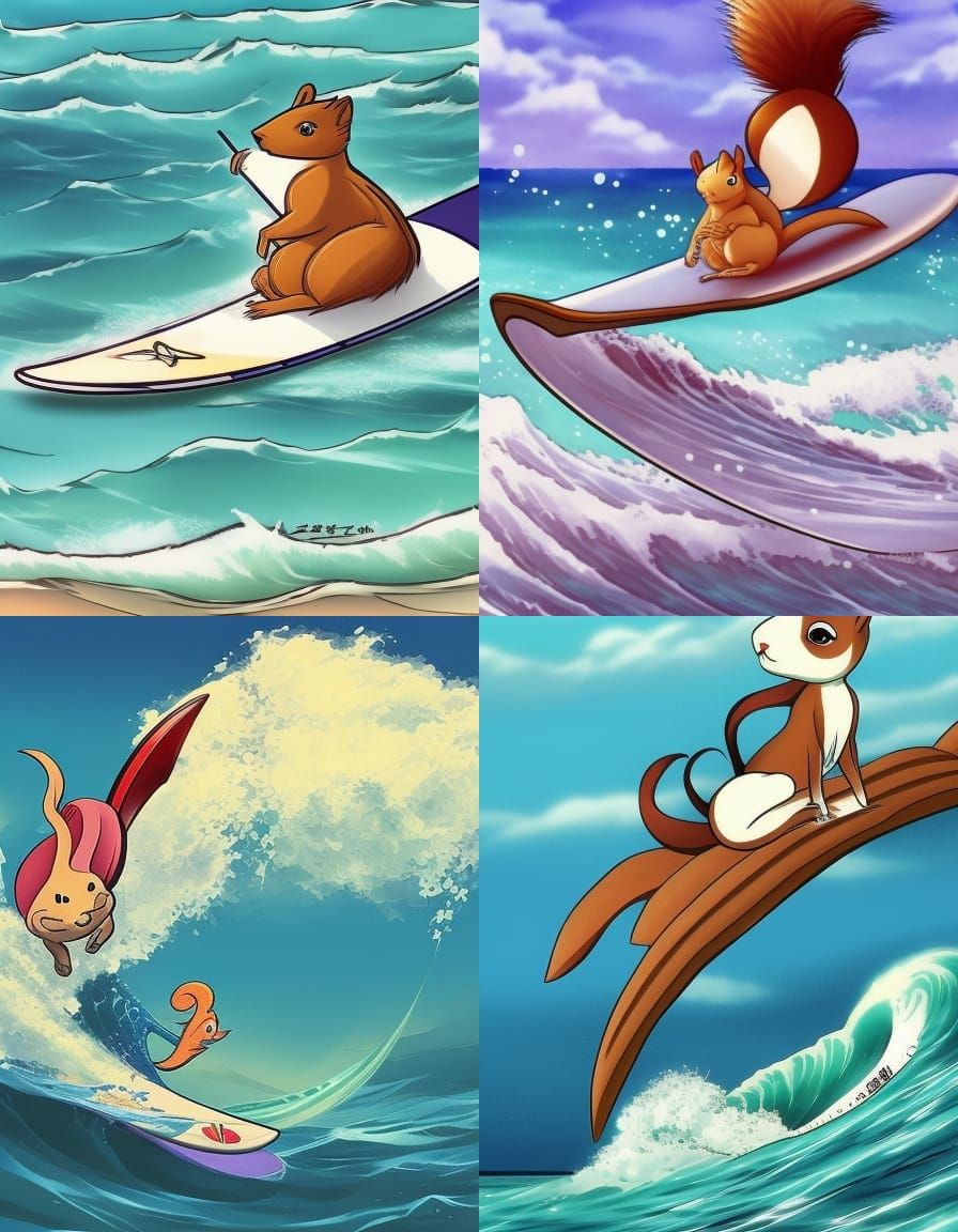 squirrel riding a wave on a surf board - AI Generated Artwork ...
